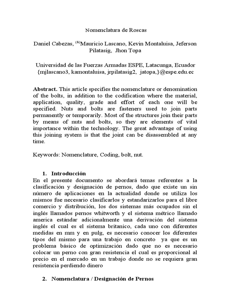 Nomenclatura Roscas | PDF | Tornillo | Ingeniería mecánica