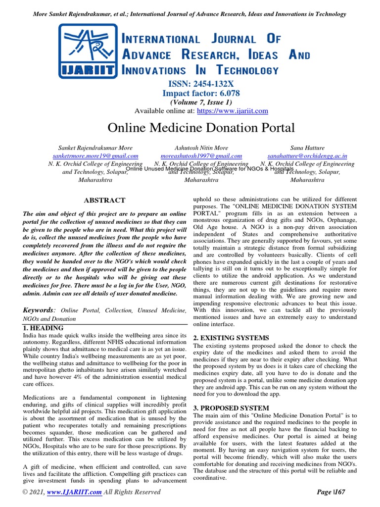 Online Unused Medicine Donation Portal | PDF | Non Governmental ...