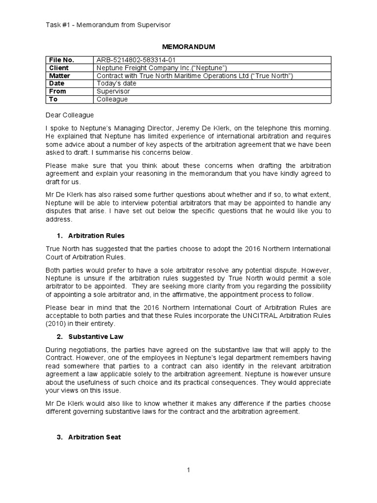 Task 1 Memorandum From Supervisor - FINAL | PDF | Arbitration | Negotiation
