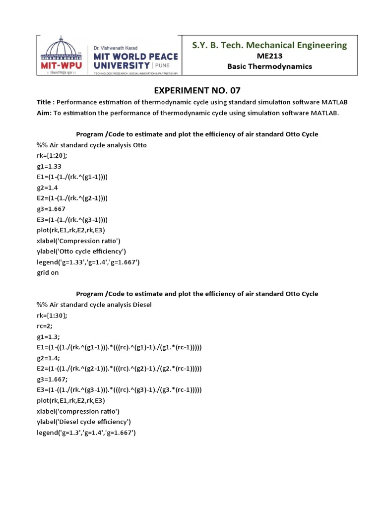 Estimating Thermodynamic Cycle Efficiency with MATLAB | PDF