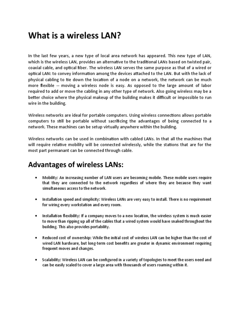 What Is A Wireless Lan?: Advantages of Wireless Lans | PDF | Wireless ...