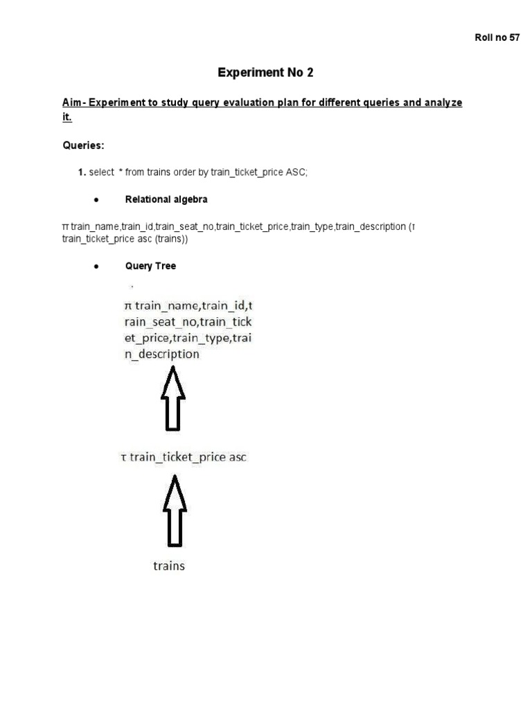 Experiment No 2: Aim-Experiment To Study Query Evaluation Plan For Different Queries and Analyze ...