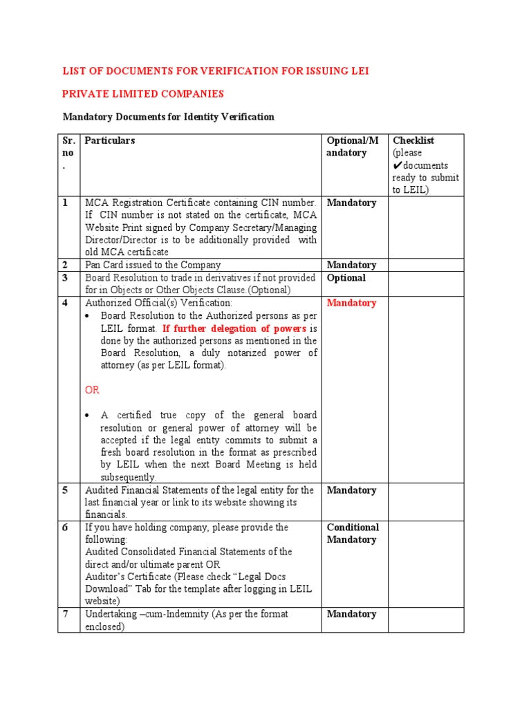 Mandatory Documents For Identity Verification Sr. No - Particulars ...