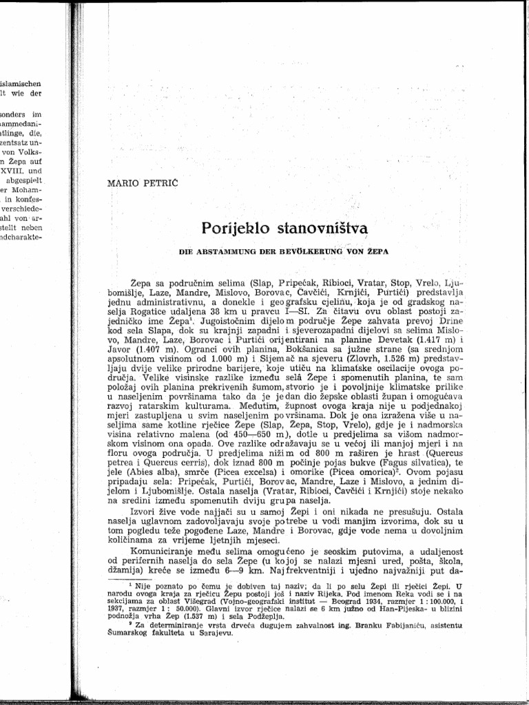 Mario Petric - Porijeklo Stanovnistva Zepe | PDF