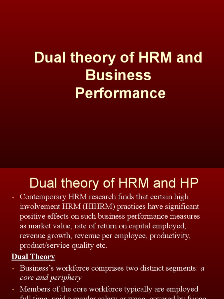 Dual Theory of HRM and Business: Performance | PDF | Employment | Human ...