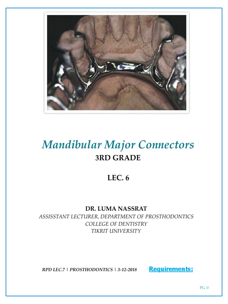 Mandibular Major Connectors: 3Rd Grade LEC. 6 | PDF | Medical ...