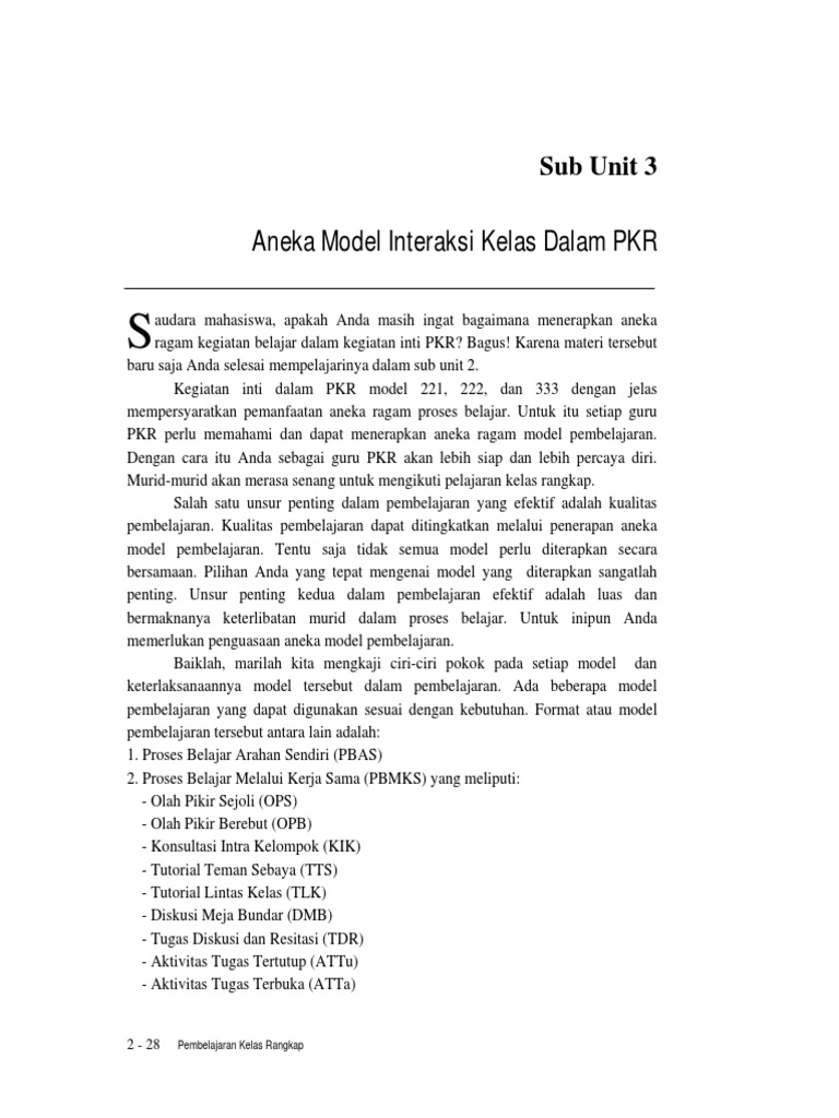 Aneka Model Interaksi Kelas Dalam PKR | PDF