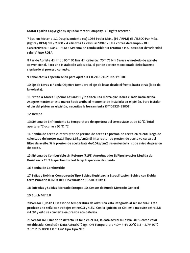 Motor Epsilon Copyright by Hyundai Motor Company | PDF | Sistema de ...