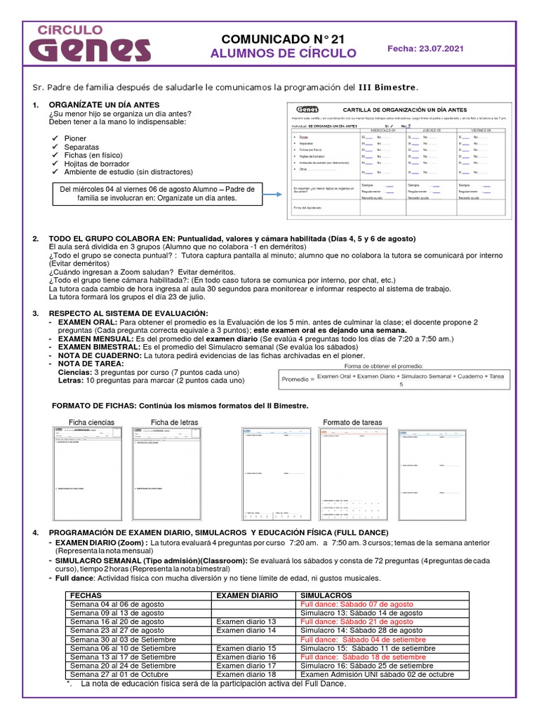 Comunicado Alumno #21 (Circulo) | PDF | Prueba (evaluación)