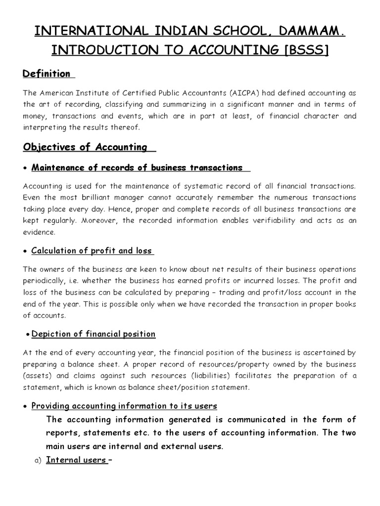 INTRODUCTION TO ACCOUNTING - Notes | PDF | Expense | Balance Sheet