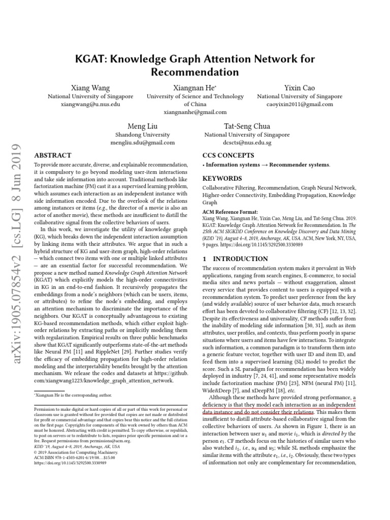 Knowledge Graph Attention Network For Recommendation | PDF | Applied ...