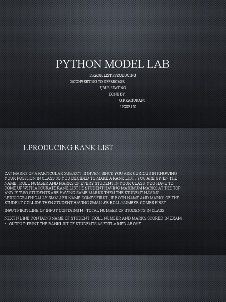 Python Model Lab: 1) Rank List Pproducing 2) Converting To Uppercase 3 ...