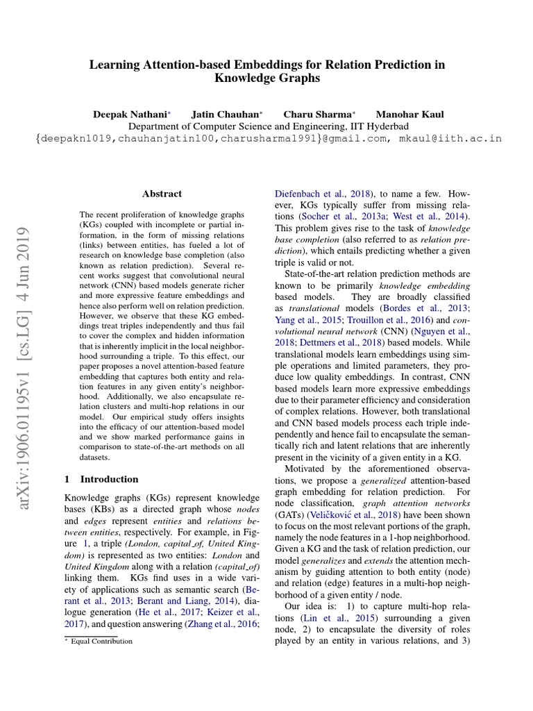 Learning Attention-Based Embeddings For Relation Prediction | PDF