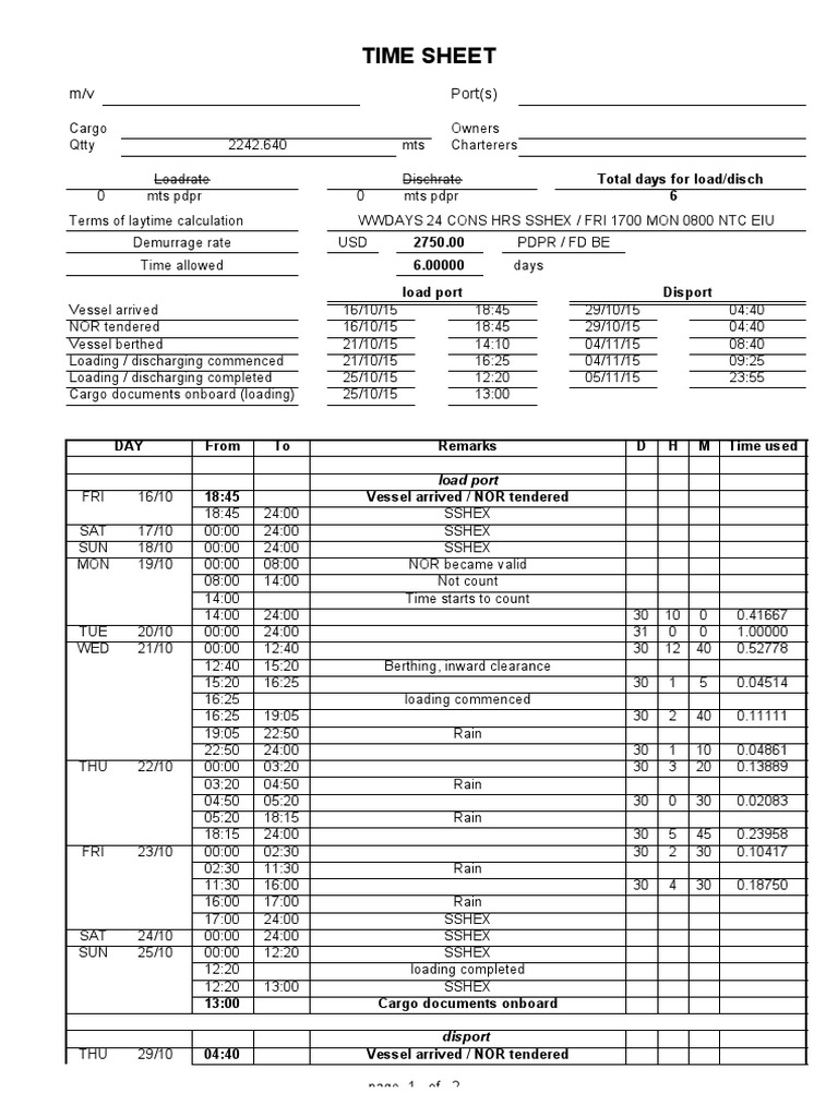 Laytime Calculator 2 | PDF | Shipping | Freight Transport