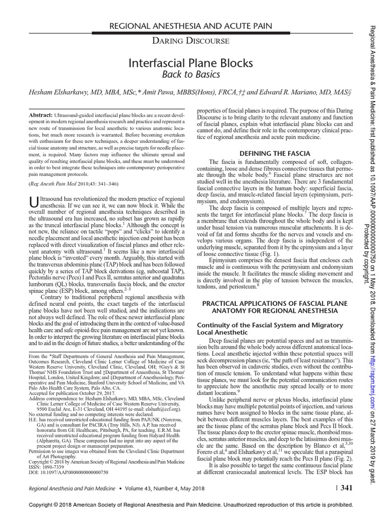 Interfascial Plane Blocks Basics | PDF | Anesthesia | Surgery