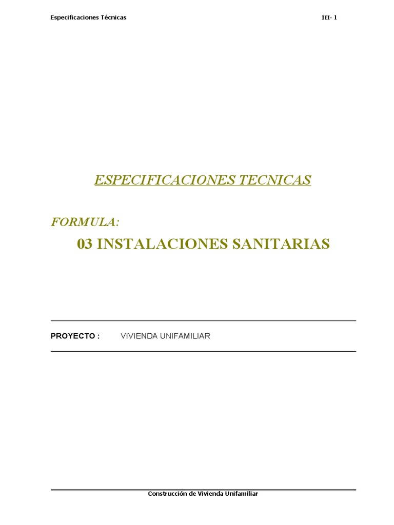 ESPECIFICACIONES TECNICAS - INSTALACIONES SANITARIAS Rev 01 | PDF | Tap (Válvula) | Hormigón