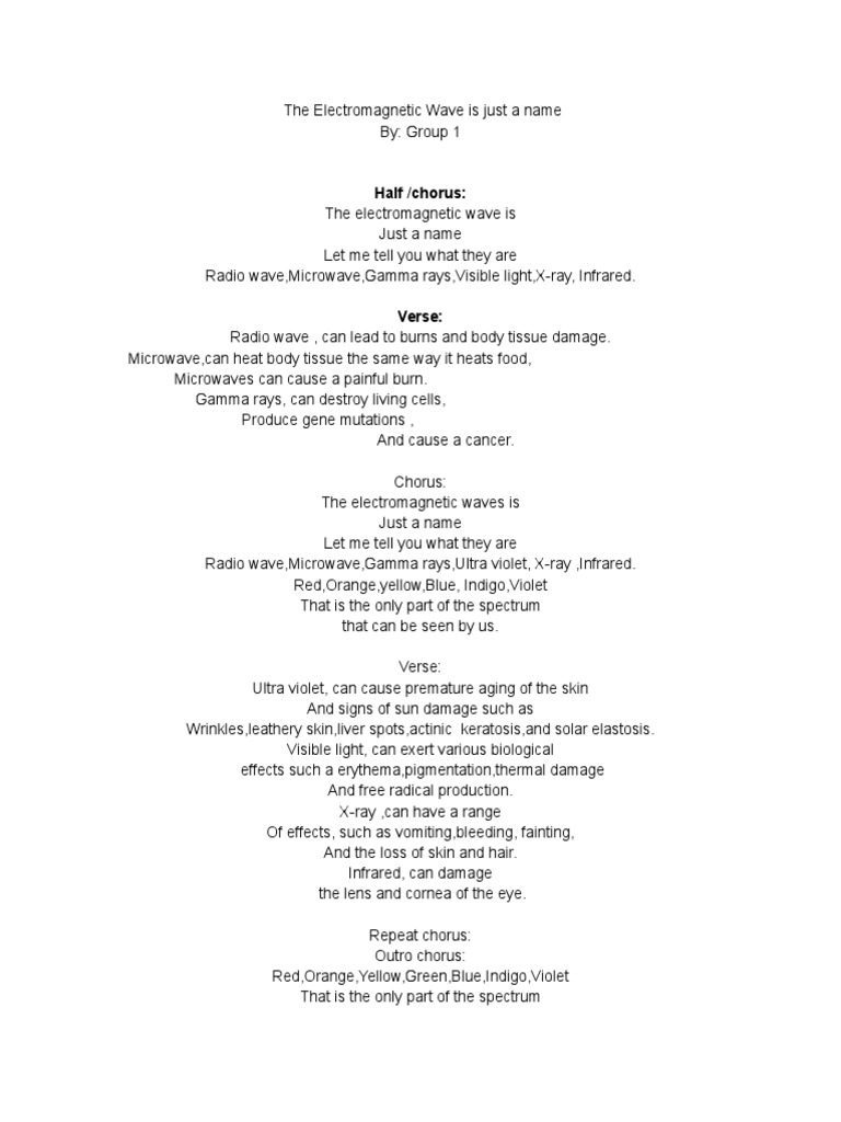2nd Grading Song of Electromagnetic Waves | PDF