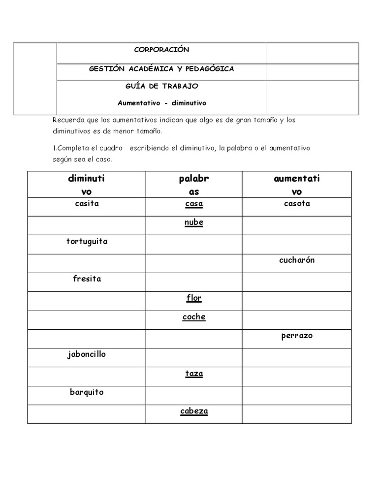 Aumentativos y Diminutivos: Guía Práctica | PDF
