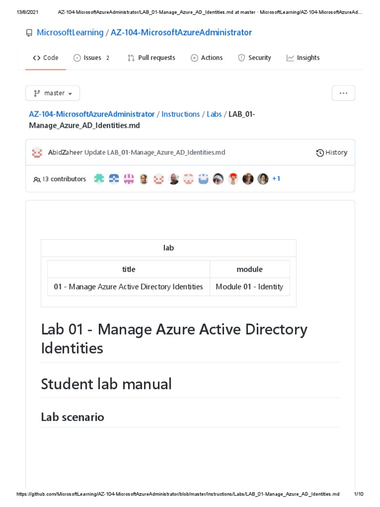 AZ-104-MicrosoftAzureAdministrator LAB 01-Manage Azure AD Identities | PDF | Active Directory ...