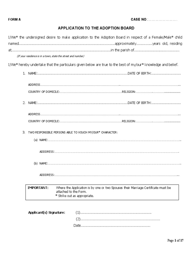 Adoption FORM A Application Form | PDF | Social Institutions | Social ...