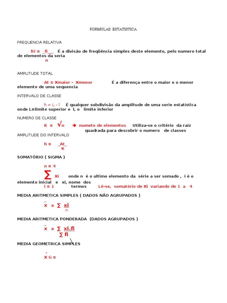 Fórmulas Básicas de Estatística | PDF