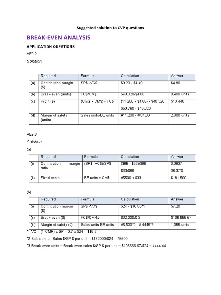 Suggested Solution To CVP Tutorial | PDF | Economics | Management Accounting