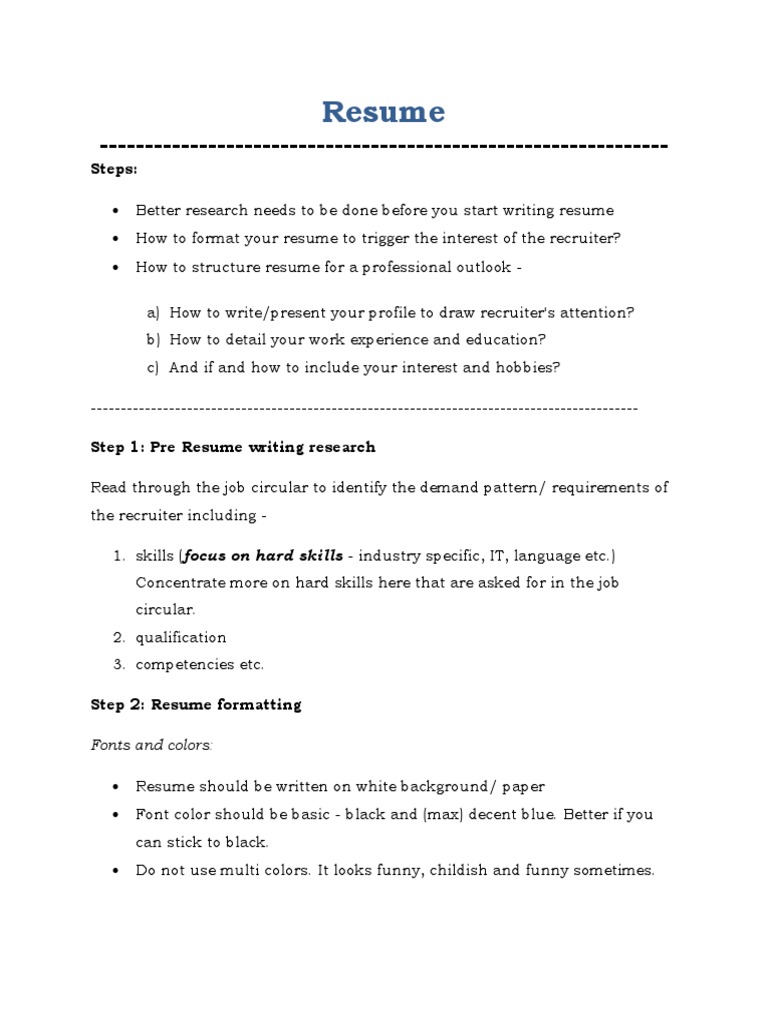 Resume Writing Instruction | PDF | Résumé | Arial