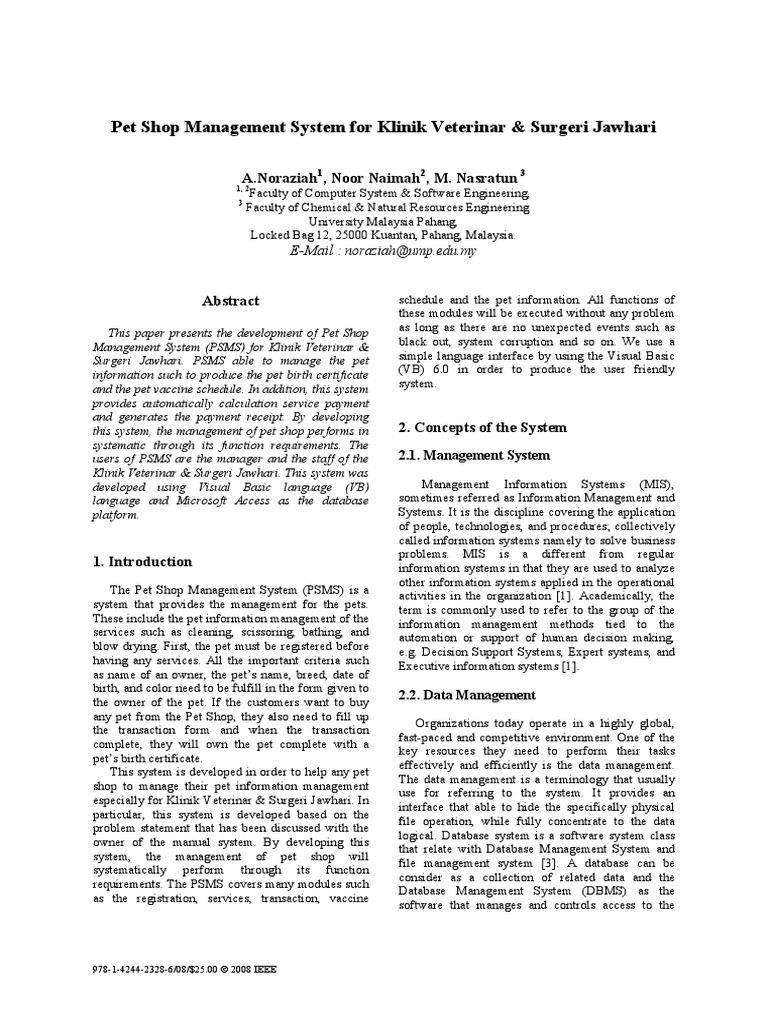 Pet Shop Management System For Klinik Veterinar & Surgeri Jawhari | PDF ...