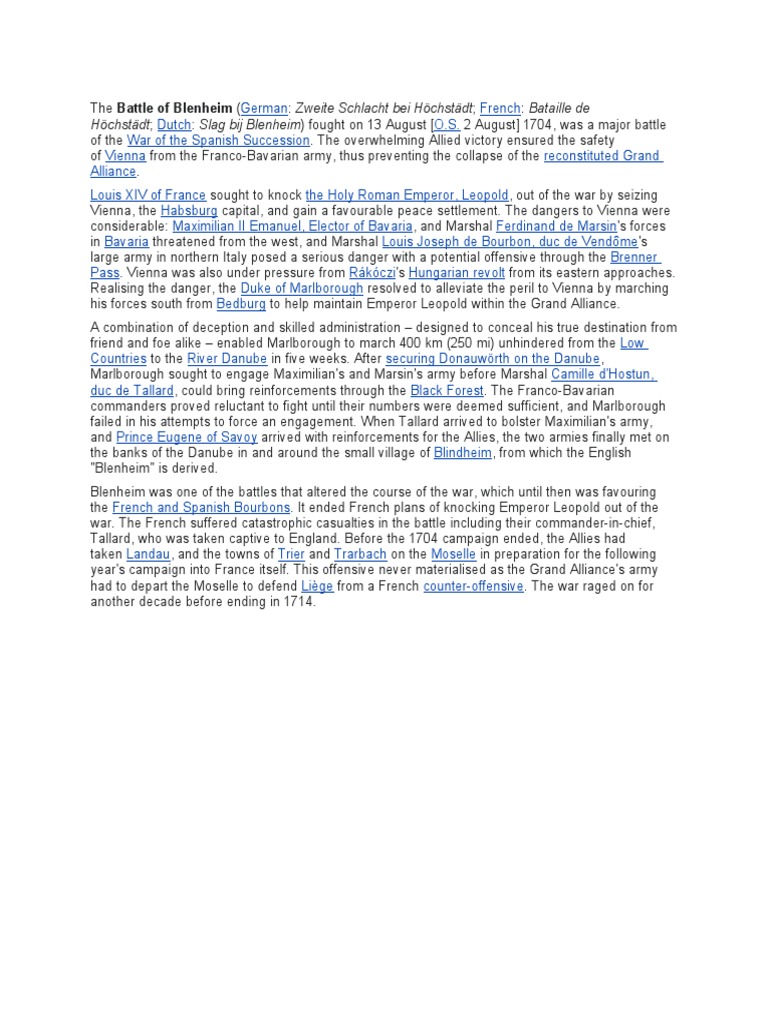 Battle of Blenheim | PDF | Military | 2nd Millennium Conflicts