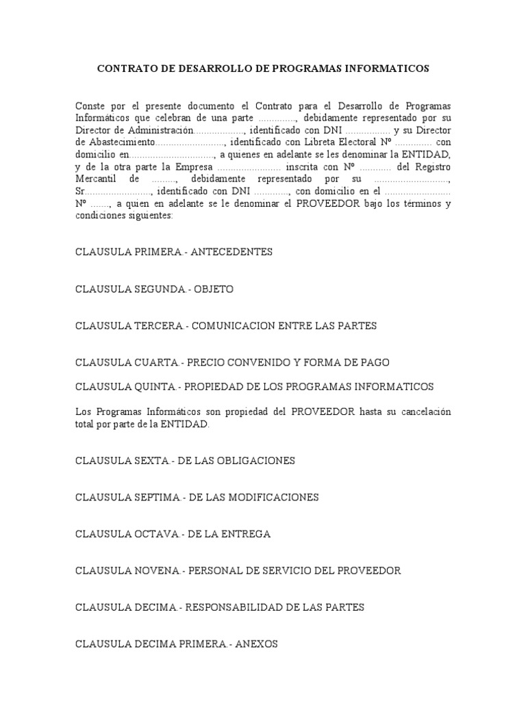 Contrato de Desarrollo de Programas Informaticos | PDF