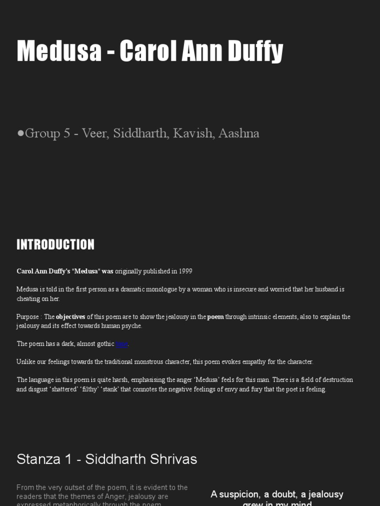 Medusa - Carol Ann Duffy - Analysis | PDF | Medusa
