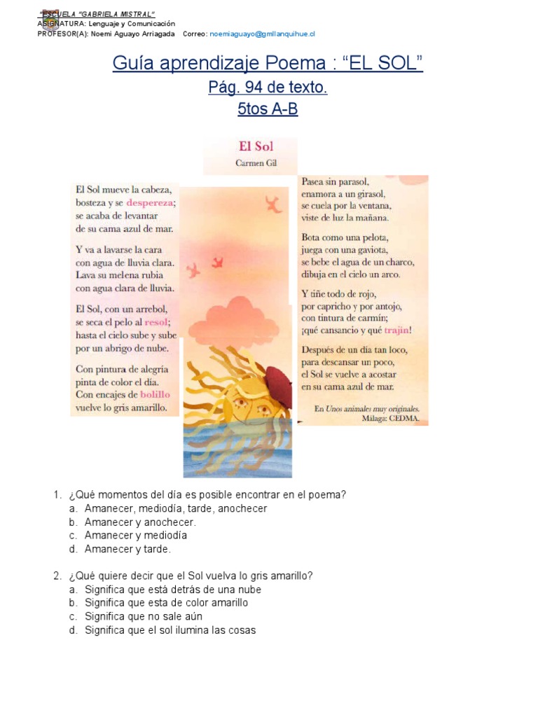 Guia Aprendizaje Poema El Sol | PDF | Cielo