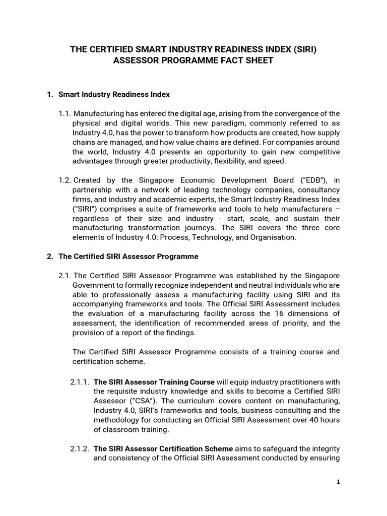 Certified Siri Assessor Programme Fact Sheet (June 2020) | PDF ...