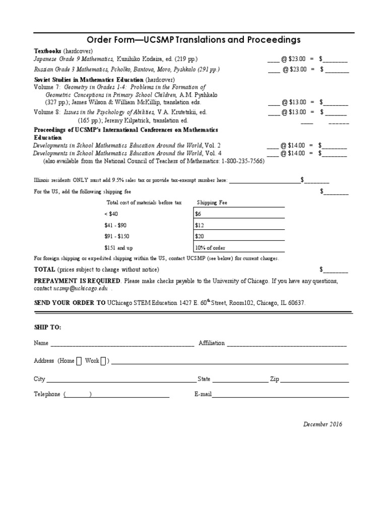 Order Form-UCSMP Translations and Proceedings | PDF | Equations ...