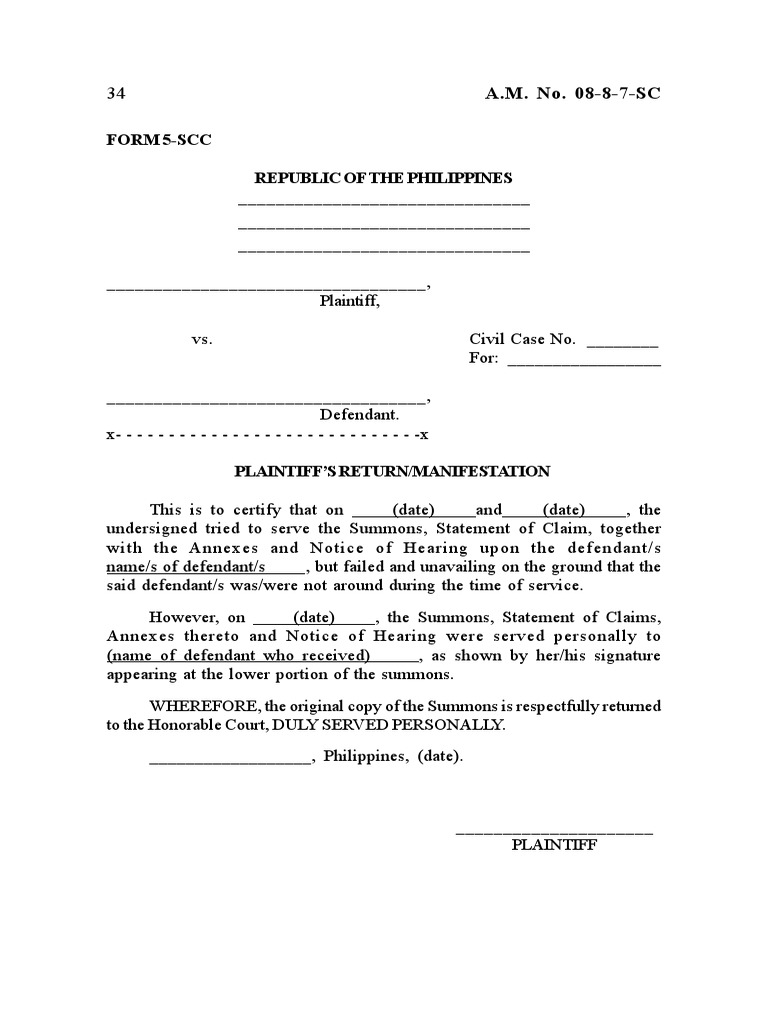 Plaintiff's Return - Form 5-SCC | PDF