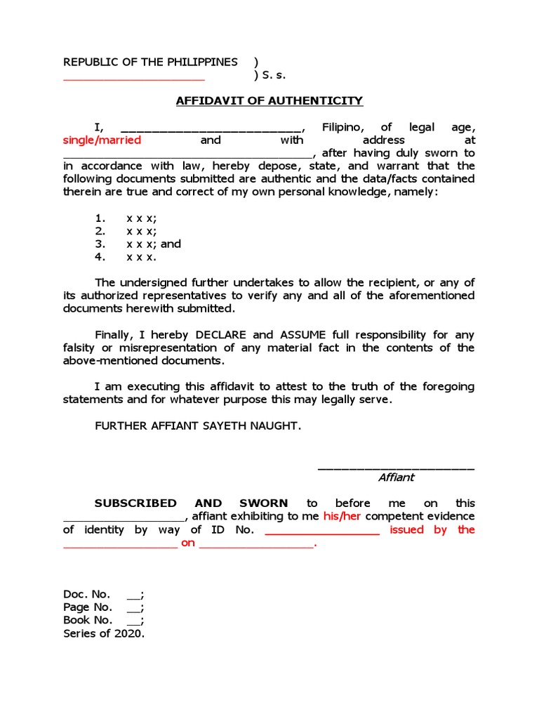 Affidavit of Authenticity | PDF