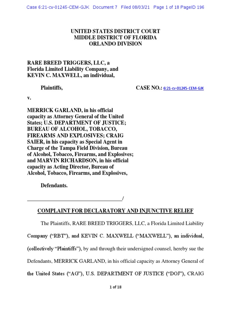 US DIS FLMD 6 21cv1245 COMPLAINT For Declaratory and Injunctive Relief ...