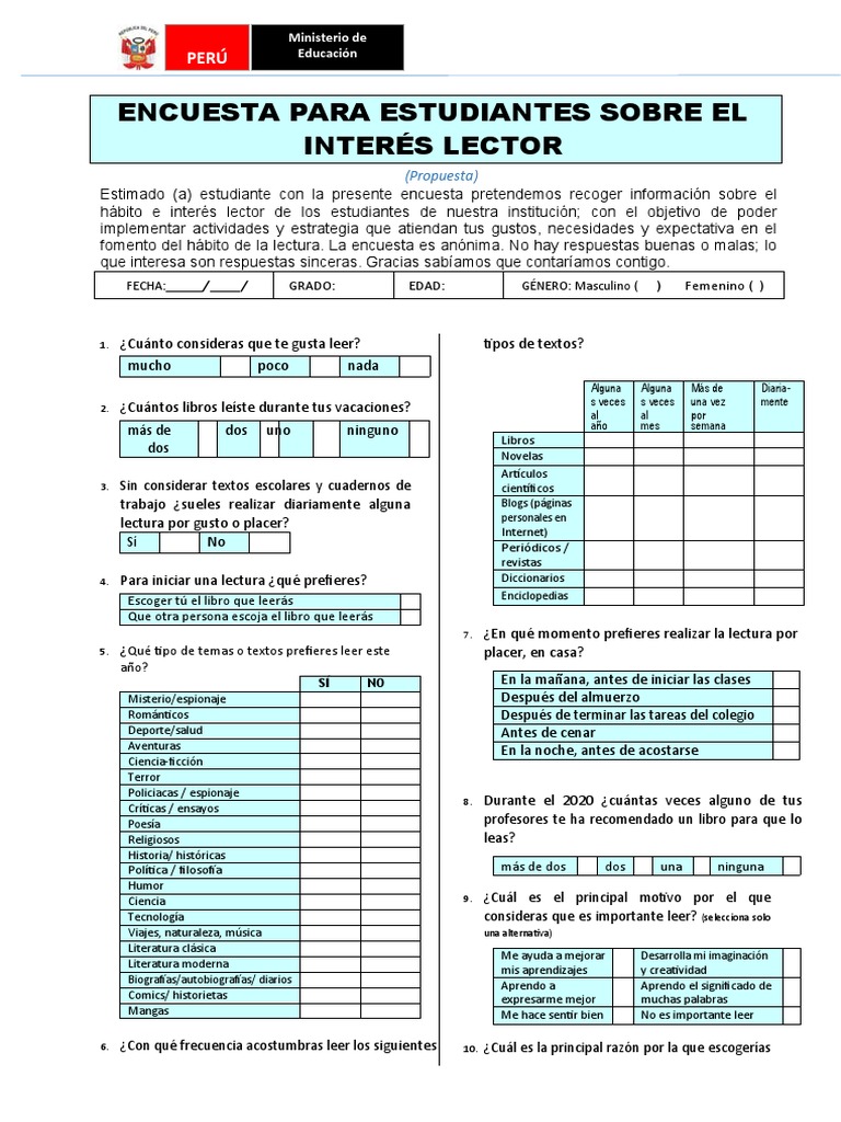 Encuesta sobre Interés Lector Estudiantil | PDF | Ficción general