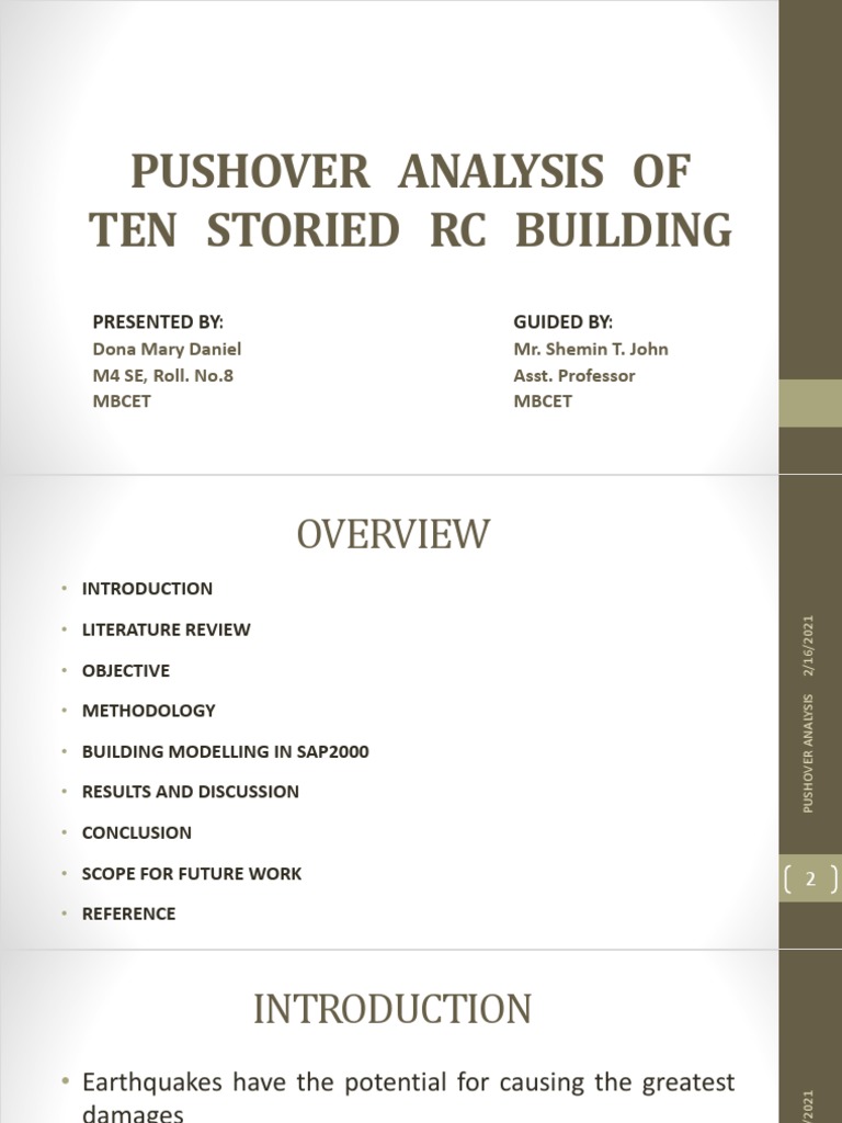 Pushover Analysis of Ten Storied RC Building: Presented By: Guided by ...