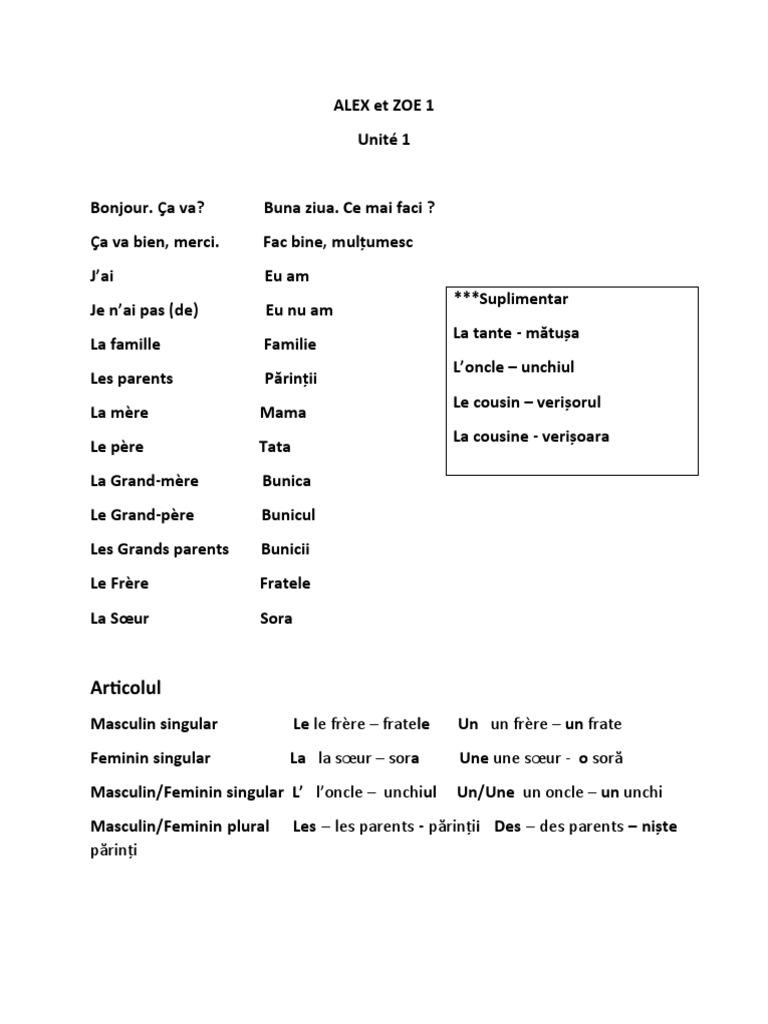 Alex Et Zoe 1 Unite 1 | PDF