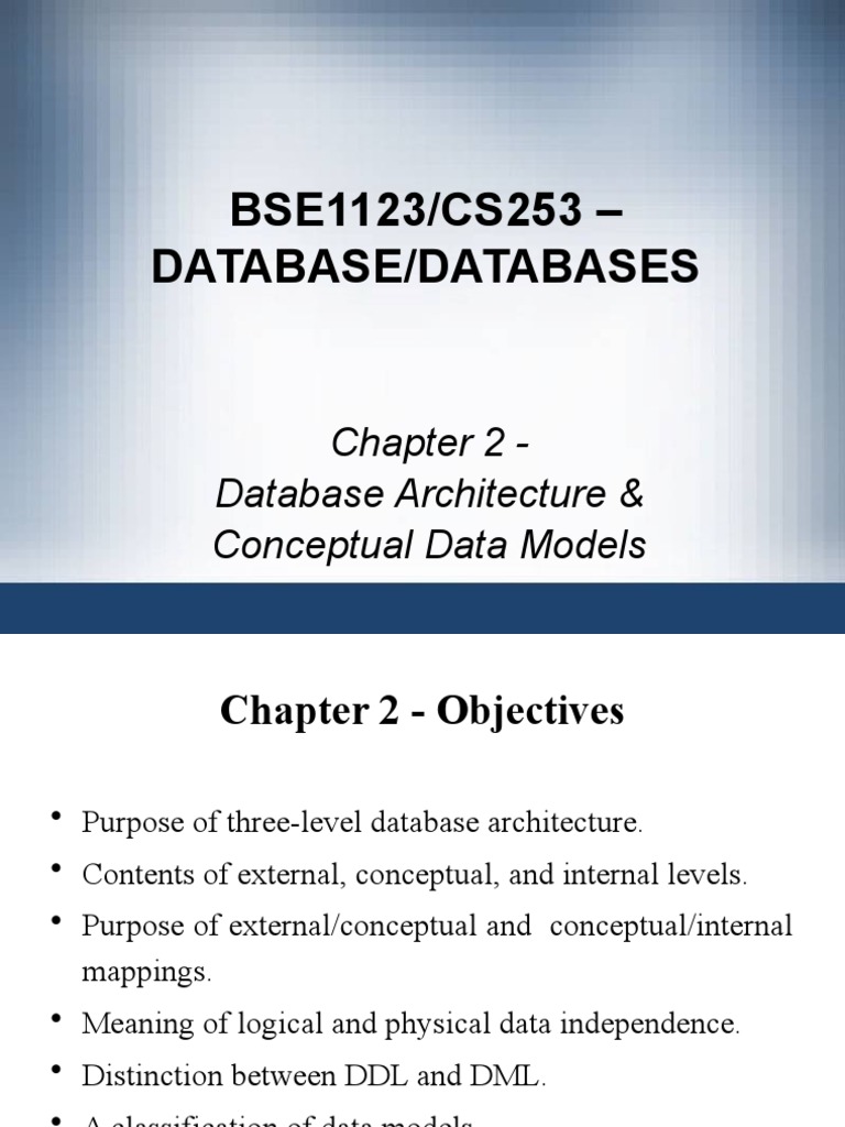 BSE1123/CS253 - Database/Databases: Chapter 2 - Database Architecture & Conceptual Data Models ...