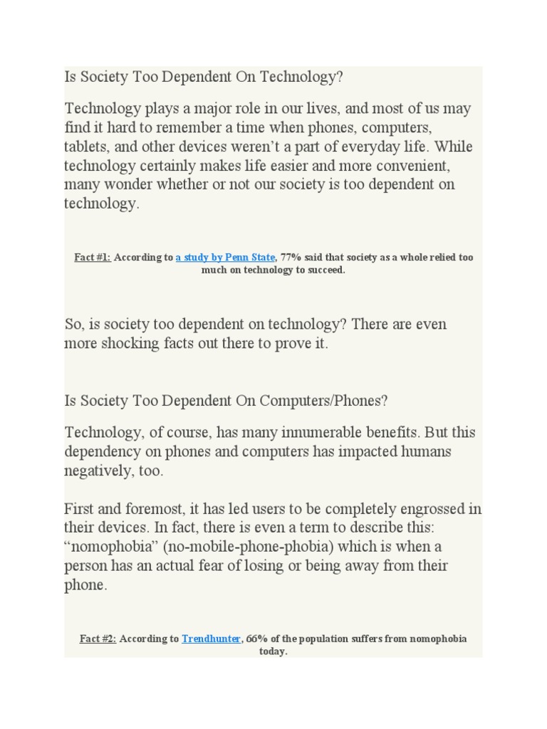 Is Society Too Dependent On Technology | PDF | Memory | Cyberbullying