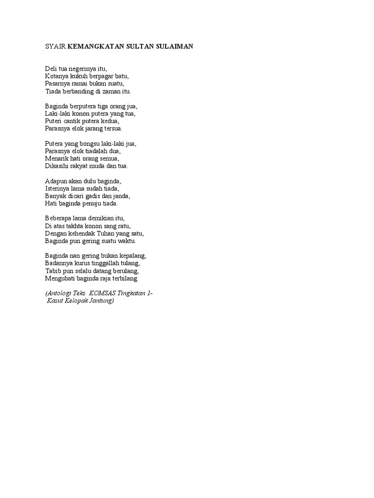 Syair Kemangkatan Sultan Sulaiman | PDF