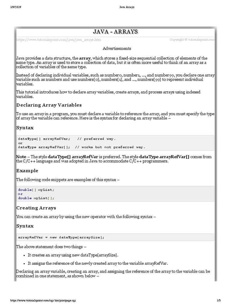 Java Arrays | PDF | Array Data Type | Array Data Structure