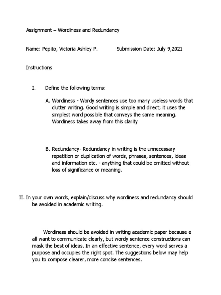 Avoiding Wordiness and Redundancy | PDF | Language Arts & Discipline ...