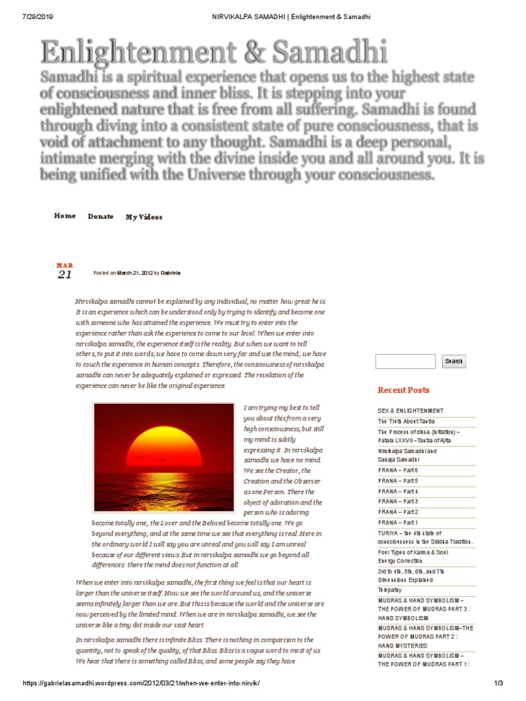 NIRVIKALPA SAMADHI - Enlightenment & Samadhi | PDF | Kundalini | Enlightenment (Spiritual)