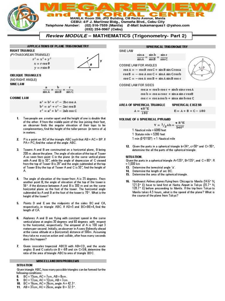Review Module Mathematics Trigonometry Part 2 Pdf