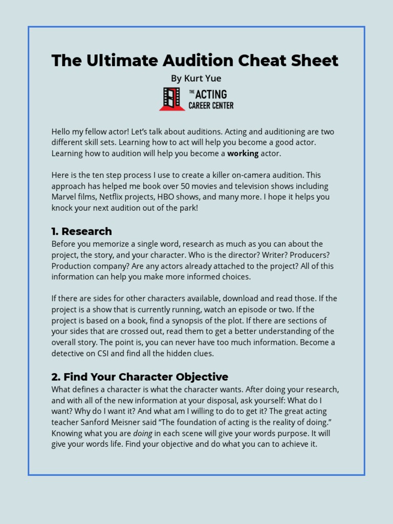 The Ultimate Audition Cheat Sheet: 1. Research | Download Free PDF ...