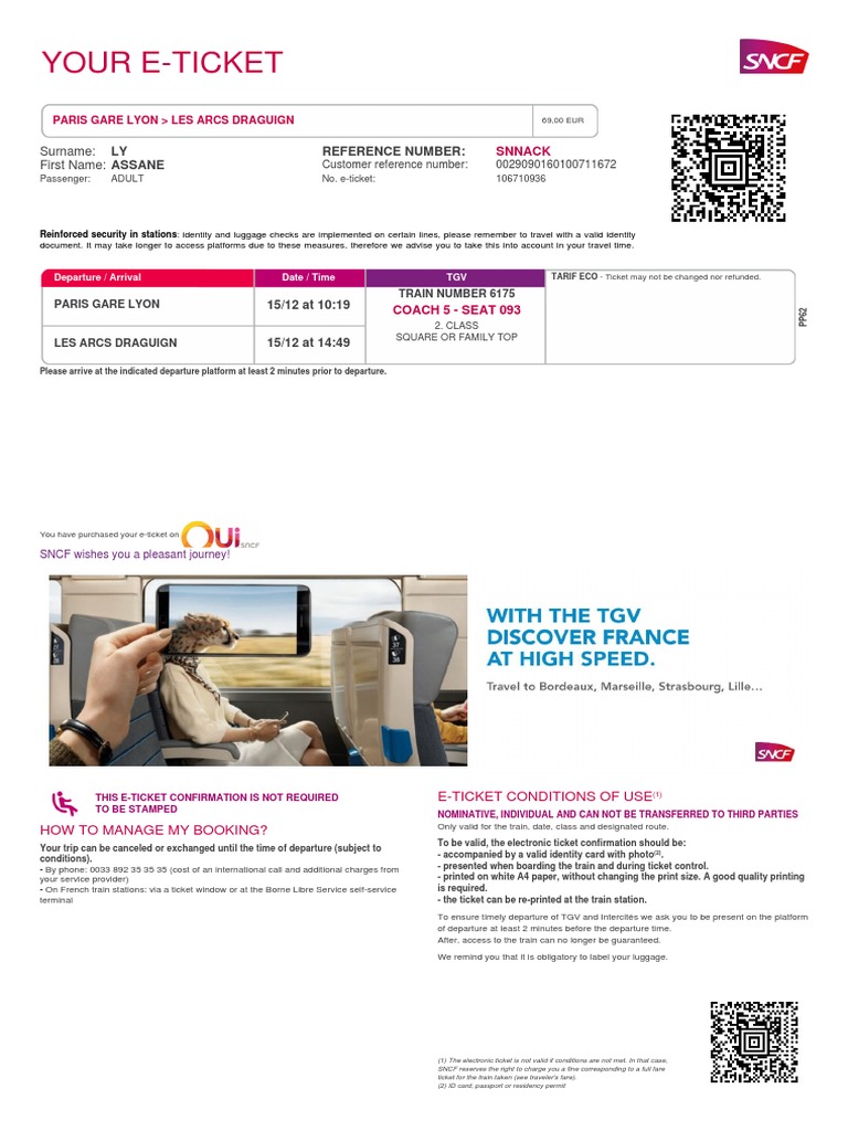 Your E-Ticket: Reference Number: LY Assane | PDF | Ticket (Admission ...