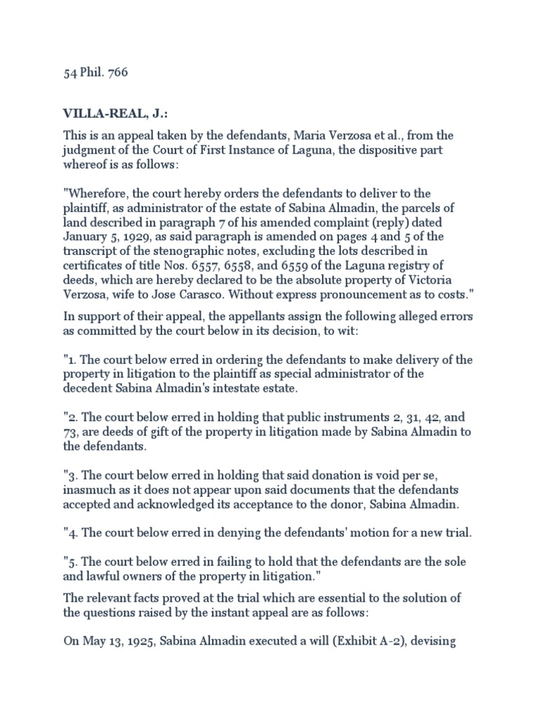 Legasto vs. Verzosa, 54 Phil. 766 (1930) | PDF | Will And Testament ...